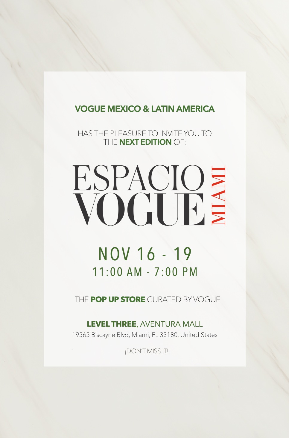 ESPACIO VOGUE MIAMI: The Pop Up Curated By Vogue – Thursday, November ...